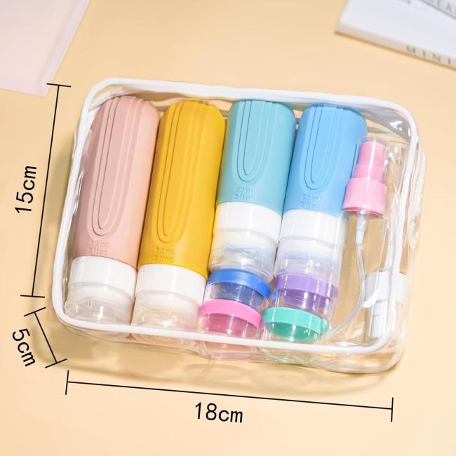 Close-up of silicone travel bottles with wide mouth design