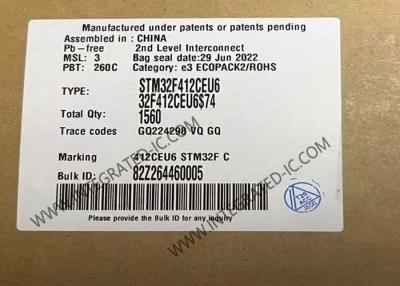 Chine Paquet à un noyau d'IC STM32F412CEU6 100MHz 48-UFQFPN de microcontrôleurs à vendre