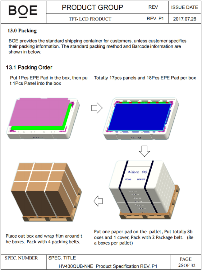 HV430QUB-N4E packing process diagram