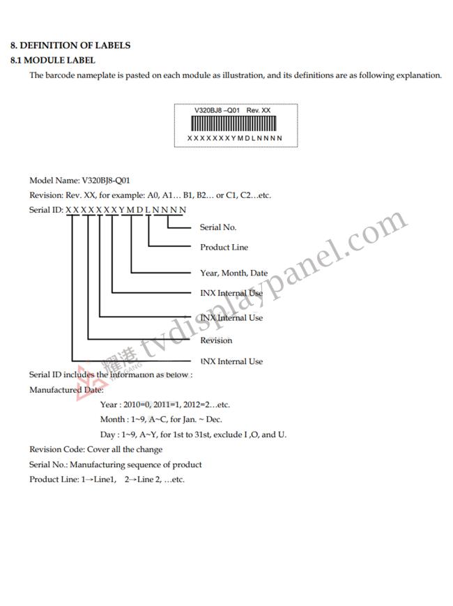 V320BJ8-Q01 product marking sticker