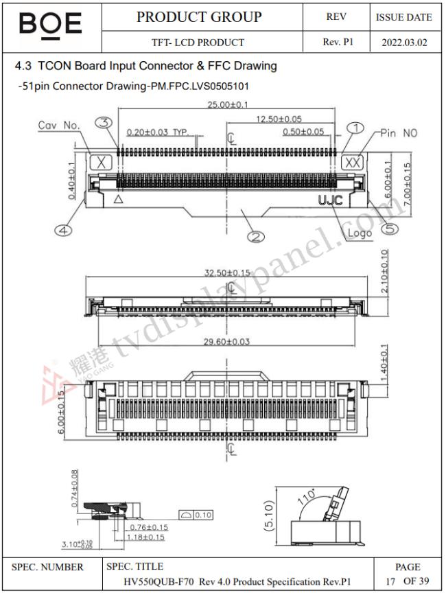Detailed connection schematic for HV550QUB-F5B display panel