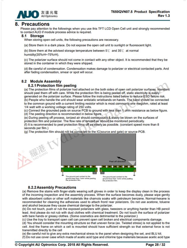 Handling precautions for AUO T650QVN07.9 LCD panel