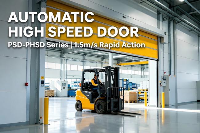 Energy-saving PVC fast door installed in industrial setting
