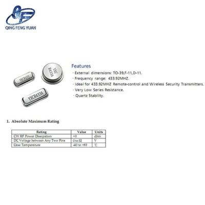 China Passive R433A TO39 75K 433.92MHZ 3 PIN RF Saw Crystal Resonator 433mhz for Remote Wireless Security Transceivers for sale