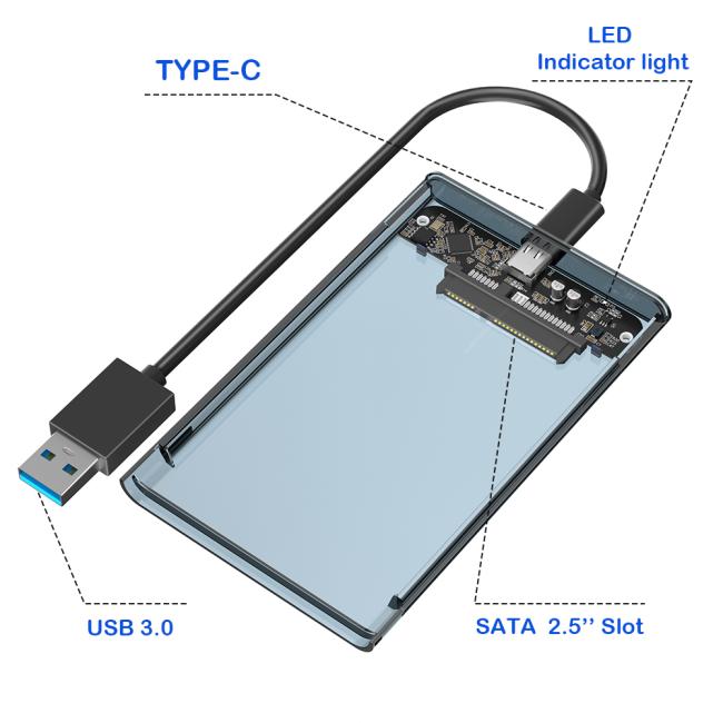 Transparent SATA to USB adapter side view