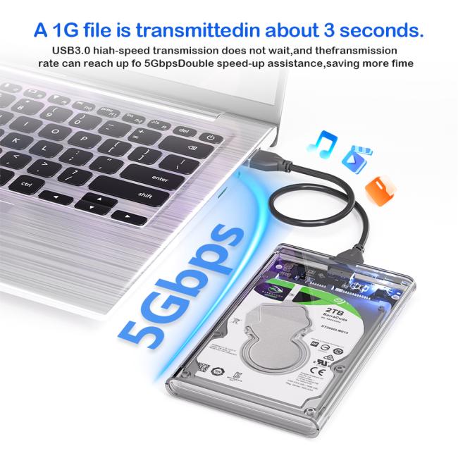 Transparent 2.5 Inch SATA III HDD SSD External Hard Drive Case USB 3.0