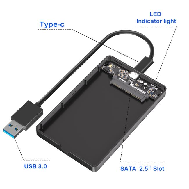 Portable USB 3.0 Type C SATA HDD SSD Enclosure