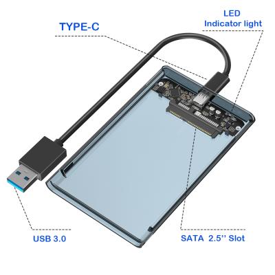 China 2,5" SATA-auf-USB-3.0-Adapter mit transparentem Typ-C-Festplattengehäuse zu verkaufen