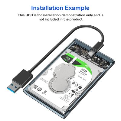 China 2,5" SATA-auf-USB-3.0-Adapter mit transparentem Typ-C-Festplattengehäuse zu verkaufen