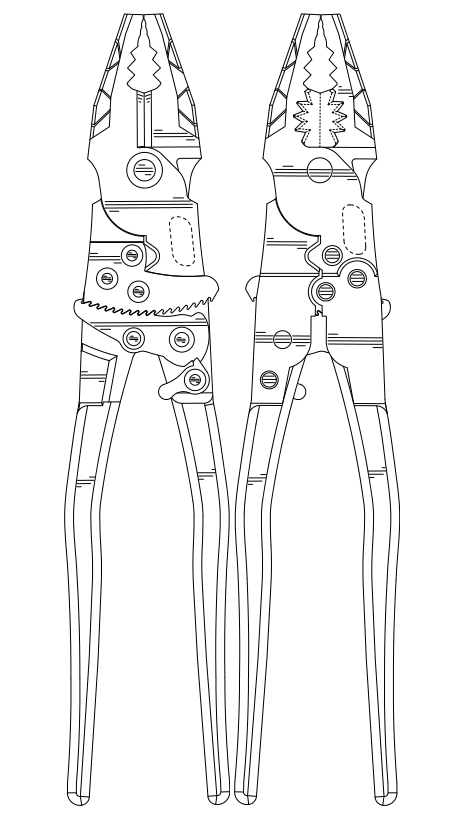 Close-up view of plier's ratchet wheel mechanism