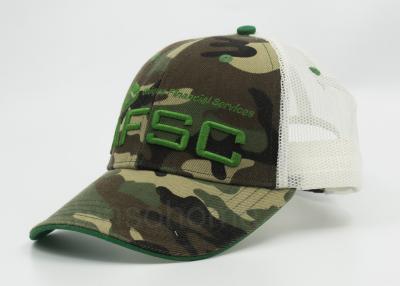 Cina 3D ha ricamato i cappelli del camionista della maglia di Camo 6 strisce della parte posteriore del velcro del pannello in vendita