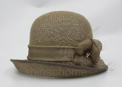 China Sombrero de moda de la boina del cubo de la malla de Brown para la señora, logotipo de Floriation con la cinta en venta