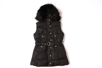 China Schwarzer Damen Longline füllte Gilet-Pelz auf, der Polyester 100% zeichnet zu verkaufen