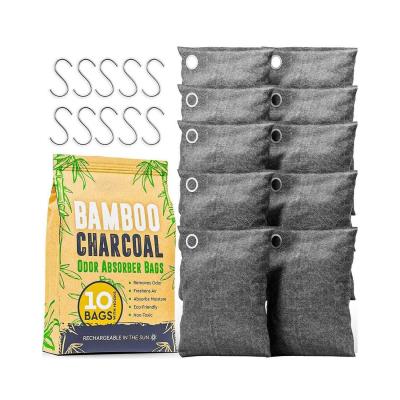 Cina OEM LOGO Sacchetto per la purificazione dell'aria in bambù attivato con carbone da legna Assorbente odore 10x100g con ganci in vendita