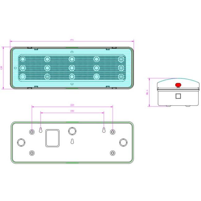 Dimension diagram of Battery Operated Rechargeable LED Light Emergency Lamp