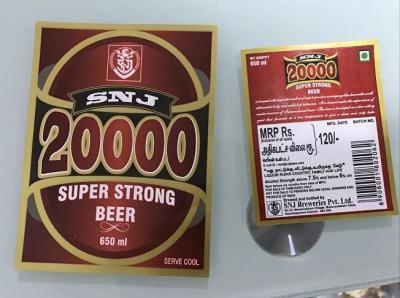 China beer label metalized paper China supplier printing beer bottle labels for india market 60g 70g 75g 80g 100g high wet st for sale