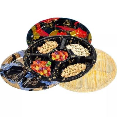Cina Compartimenti dorati della foglia di acero 5 del chiaro di sushi del contenitore modello di plastica del nero con il coperchio in vendita