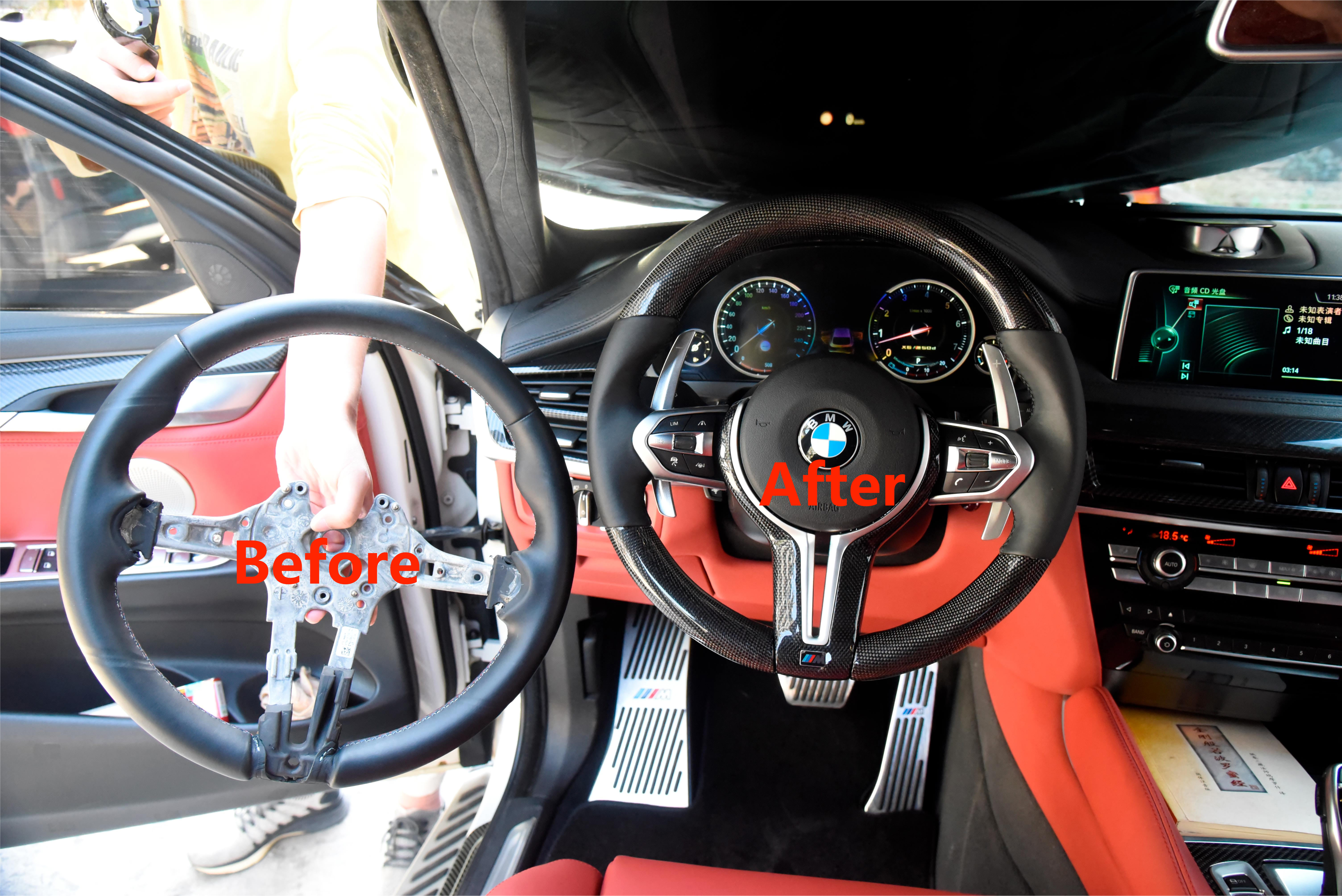 BMW steering wheel before and after modification