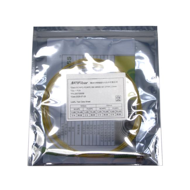 Fiber optic patch cord technical specifications label