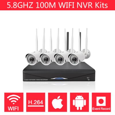 Cina distanza della macchina fotografica 100M WIFI della pallottola dei pc del corredo 5.8GHZ 4 del CCTV di 4CH 720P NVR in vendita
