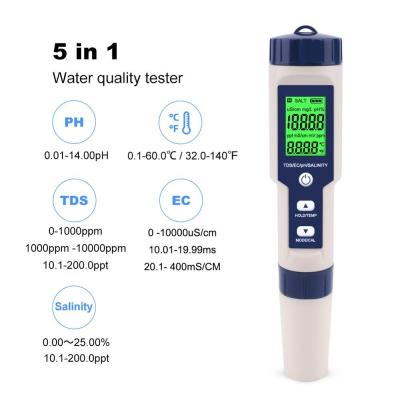 China Tds Meter Digital Water Tester 5 in 1 Multi Parameter Water Quality Tester for Drinking for sale