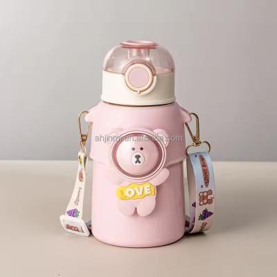 Chine Coupe thermos pour enfants en acier inoxydable à double paroi rose/bleu/cyan/violet avec couvercle en paille à vendre