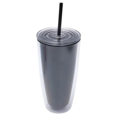 Κίνα Κατευθείαν Πίσιμο Διπλό τοίχωμα 750ml μπουκάλι νερού με κάλυμμα και άχυρο Καφέ Tumbler Cups προς πώληση