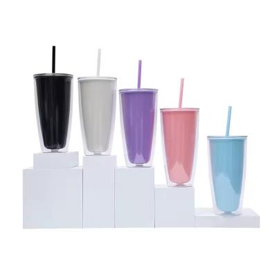 Κίνα Κατευθείαν Πίσιμο Διπλό τοίχωμα 750ml μπουκάλι νερού με κάλυμμα και άχυρο Καφέ Tumbler Cups προς πώληση