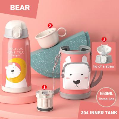 Chine Bouteilles à vide Thermoses chaudes dessin animé en acier inoxydable pour enfants Bouteille d'eau à 3 couvercles à vendre