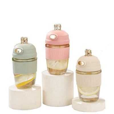 중국 420ml 유리 물컵과 빨대 커피 머그 야외 활동 등산 친환경 판매용