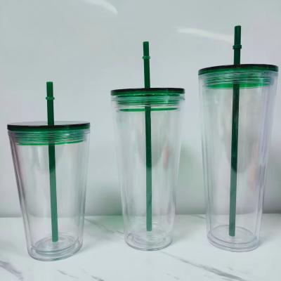 Κίνα 16oz/24oz φοιτητικό αθλητικό κύπελλο με κάλυμμα και άχυρο διπλό τοίχωμα πλαστικό μπουκάλι νερού προς πώληση