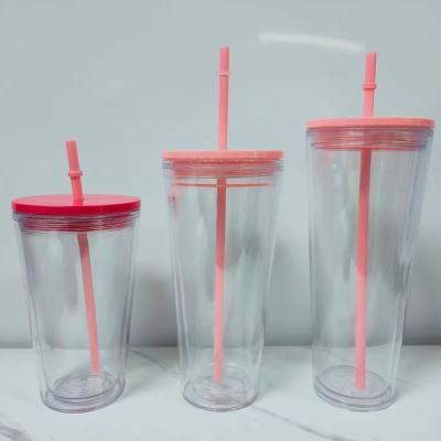 Κίνα 16oz/24oz φοιτητικό αθλητικό κύπελλο με κάλυμμα και άχυρο διπλό τοίχωμα πλαστικό μπουκάλι νερού προς πώληση