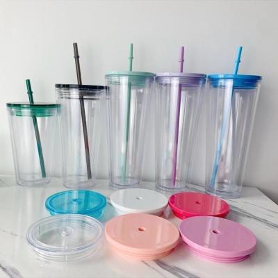 Κίνα 16oz/24oz φοιτητικό αθλητικό κύπελλο με κάλυμμα και άχυρο διπλό τοίχωμα πλαστικό μπουκάλι νερού προς πώληση