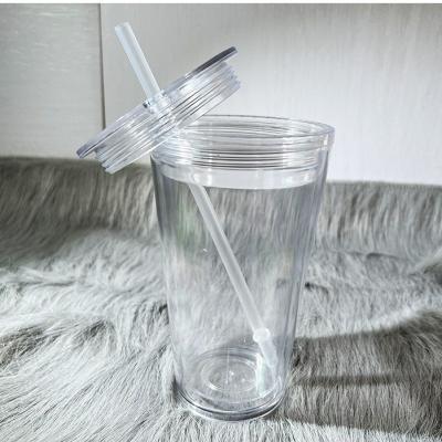 Κίνα Εξωτερικά Διαυγές Ροζ Πράσινο 16oz 24oz Απομονωμένα διπλό τοίχωμα πλαστικό ακρυλικά φλιτζάνια Tumbler με καπάκια και άχυρο προς πώληση