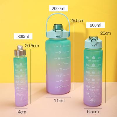 Chine Bouteille de paille en plastique sur mesure de 3 en 1 de 2000 ml, 900 ml et 300 ml, avec horodatage pour gym et sport à vendre