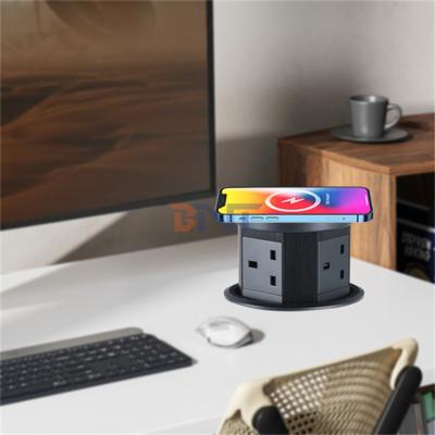 China USB A+C Fast Charging Wireless Charger 3 Power Outlets Pop-Up Desktop Kitchen Socket UK Plug Standards Tabletop for sale
