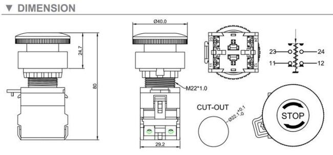 IP65 Waterproof Illuminated Latching Emergency Stop Push Button Switch