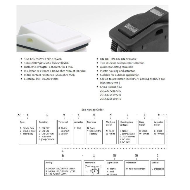 IP67 Waterproof Built-in Electronic Power Switch Illuminated Light Automotive Push Button Micro Rocker Switch for Marine Parts