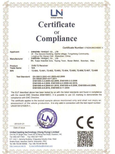 CE EMC Certificate - SHENZHEN YAHOSAT CO.,LTD