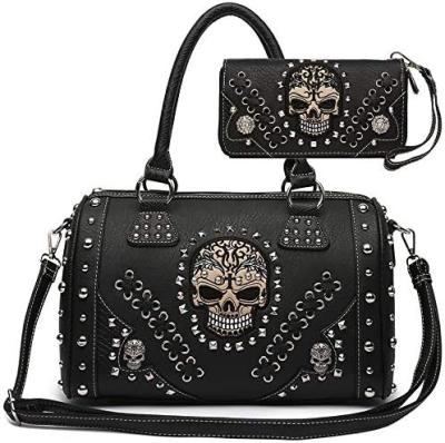 China SUGAR SKULL DAY OF THE DEAD PUNK ART PURSE REMOVABLE STRAP WOMEN SATCHEL HANDBAG SHOULDER BAG WALLET SET for sale