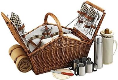 Chine Picnic at Ascot Huntsman English-Style Willow Picnic Basket with Service for 4, Coffee Set and Blanket- Designed, à vendre