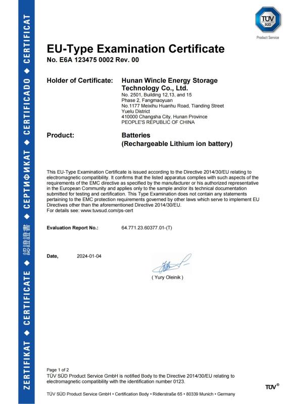 EU-Type Examination Certificate - Wenergy Technologies Pte.Ltd.