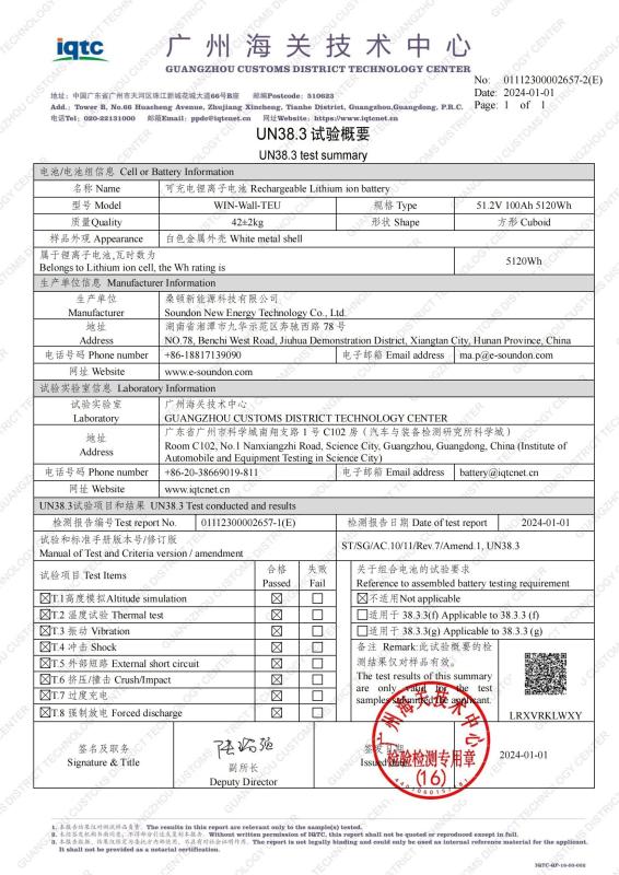 UN38.3 test summary - Wenergy Technologies Pte.Ltd.