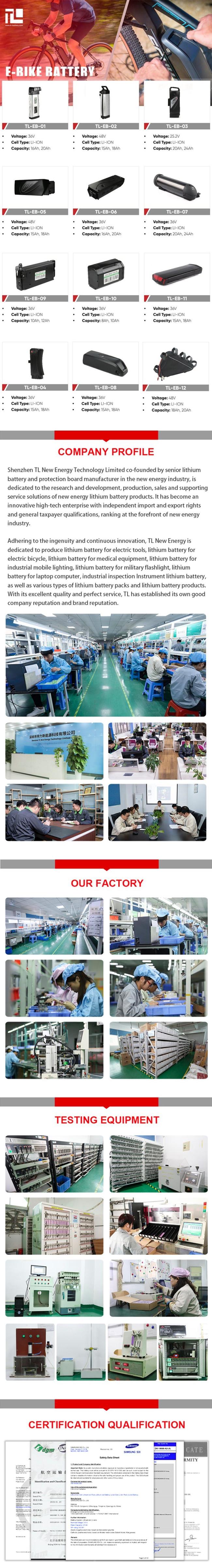 36V 48V 52V Electric Bicycle Battery Lithium Ion E-Bike Battery Pack