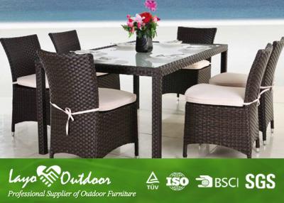 Cina Patio resistente UV dell'OEM che pranza mobilia con il piano d'appoggio di vetro quadrato 7pcs in vendita