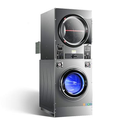 China Stack Washer Dryer 15kg 20kg Double Dryer Gas Electric Heating Hotel Laundromat Washing Machines and Drying Machines for sale