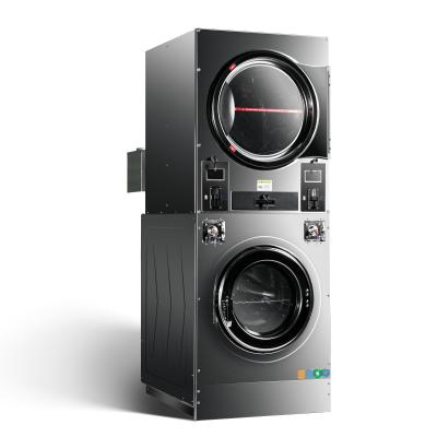 China Laundry Coin Operated Washing Machine Stacked Washer and Dryer 22kg for sale