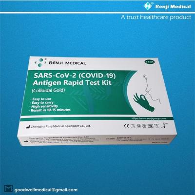 China Renji Rapid SARS-COV-2 COVID 19 antigeen sneltestkit Colloïdaal goud neusuitstrijkje Te koop