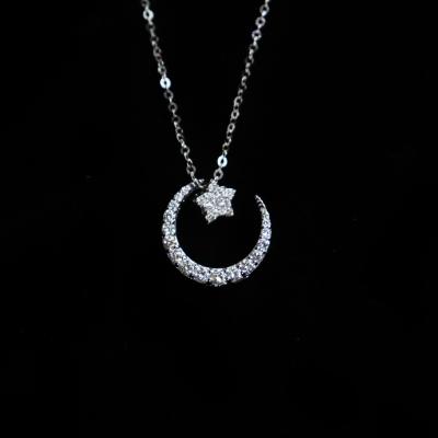 China Romantic 18K Gold Crescent Moon Star Lab-Grown Diamond Necklace Wholesale for Lovers White Gold with VVS Clarity for Weddings for sale