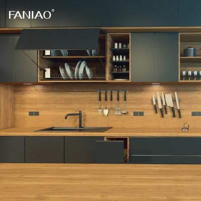 Chine Design minimaliste Finition en mélamine en bois vert Armoire de cuisine moderne ouverte à vendre